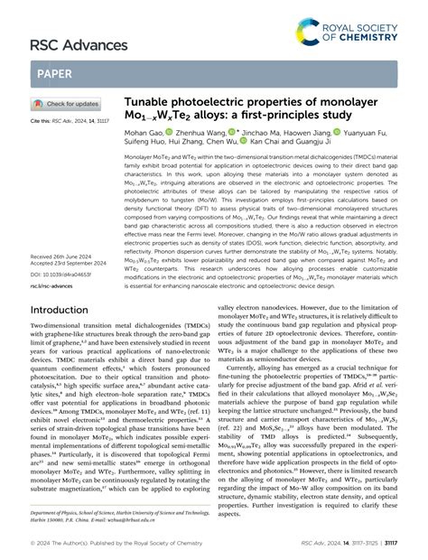 Pdf Tunable Photoelectric Properties Of Monolayer Mo1−xwxte2 Alloys