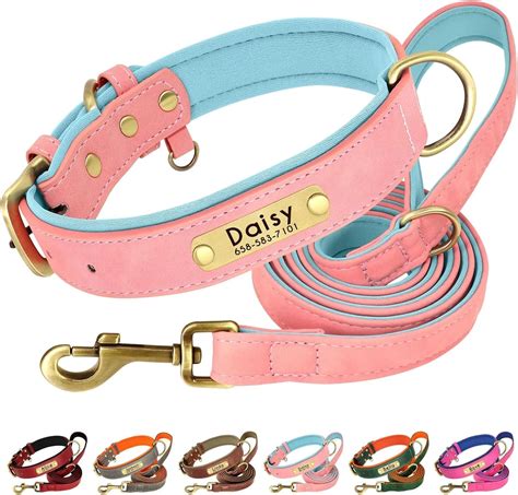 Beirui Genuine Leather Dog Collar Personalised And Leash