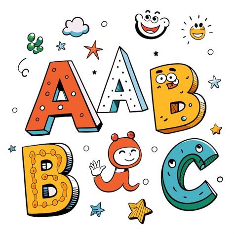 색 배경에 얼굴과 별이 있는 만화 문자 Abc 프리미엄 Ai 생성 벡터