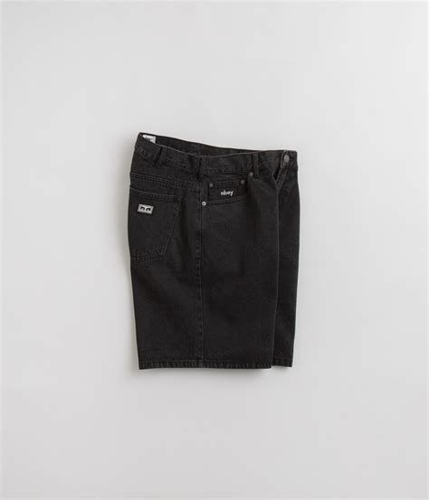 Obey Bigwig Baggy Denim Shorts Faded Black Flatspot