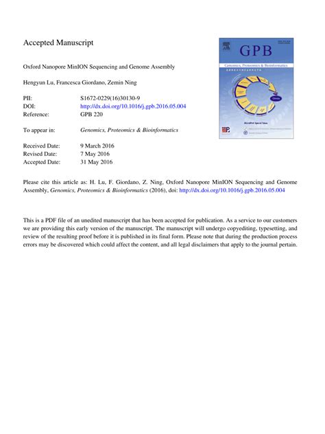 Pdf Oxford Nanopore Minion Sequencing And Genome Assembly