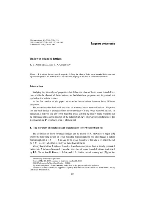 Pdf On Lower Bounded Lattices