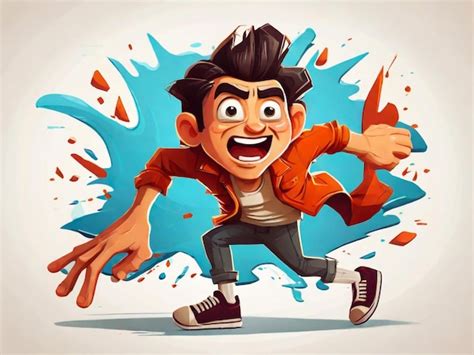 A Cartoon Drawing Of A Man Running With His Arms Outstretched Premium