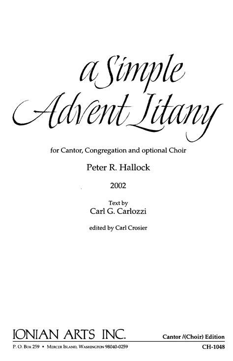 Simple Advent Litany Ionian Arts Inc