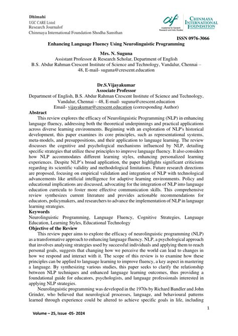 Pdf Enhancing Language Fluency Using Neurolinguistic Programming