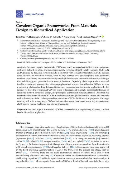 PDF Covalent Organic Frameworks From Materials Design To Biomedical Application
