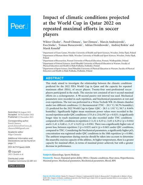 Pdf Impact Of Climatic Conditions Projected At The World Cup In Qatar