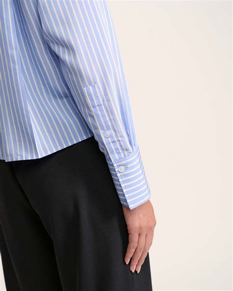 Riley Striped Long Sleeve Cropped Shirt In Bluewhite Saba