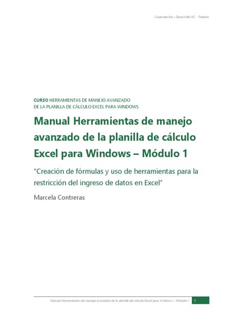 Módulo 1 Manual Excel Avanzado Pdf Hoja De Cálculo Microsoft Excel