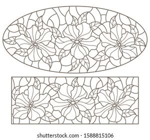 Set Contour Illustrations Stained Glass Style Stock Vector Royalty Free