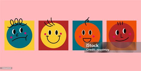 미소 코믹 얼굴 세트 아이들을 위해 손으로 그린 손 벡터 일러스트 레이 션 가족에 대한 스톡 벡터 아트 및 기타 이미지 가족 감정 공 스포츠 장비 Istock