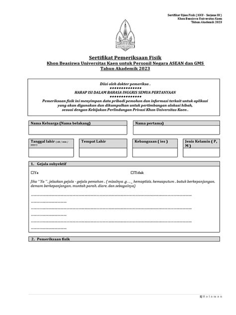 Bahasa Indonesia Kku Scholar Iii Physical Examination Certificate 2023