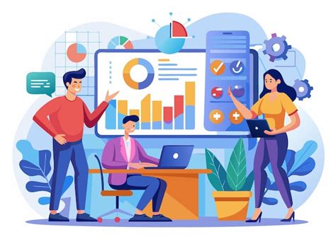 Team Collaboration And Data Analysis In A Business Meeting Vector Illustration Premium Ai