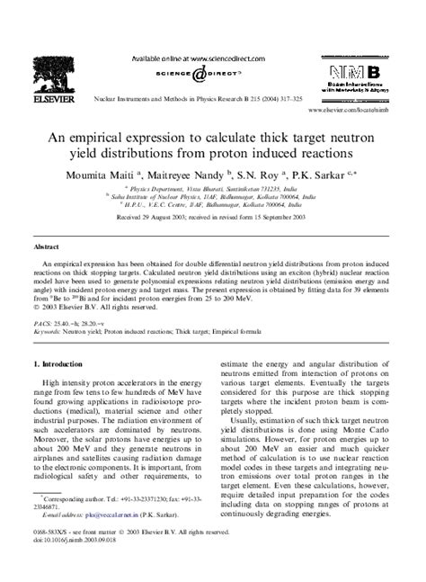 Pdf An Empirical Expression To Calculate Thick Target Neutron Yield