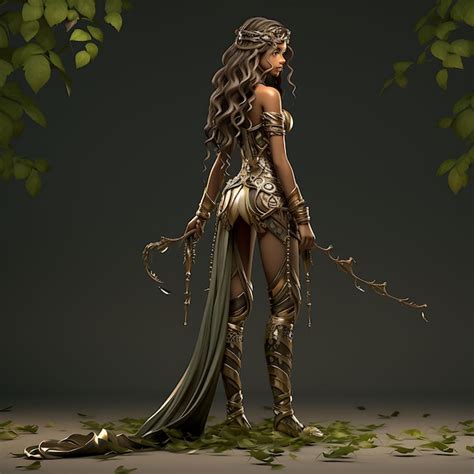 Premium Photo 3d Character Female Nymph Slender Olive Holding A