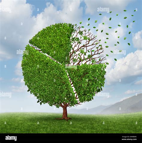 Losing Market Share Pie Chart As A Growing Green Tree With Leaves Stock