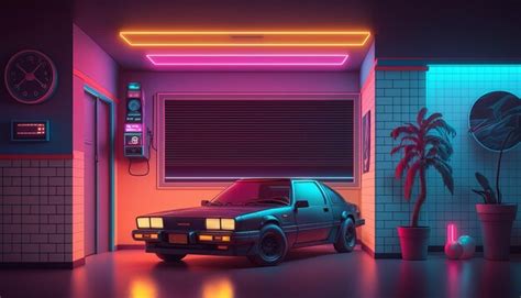 Synthwave 80 年代のレトロなデザイン Detalied レトロな背景スタイル 80 年代 Ai プレミアム写真