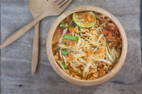 Green Papaya Salad Thai Cuisine Spicy Delicious Stock Image Image Of