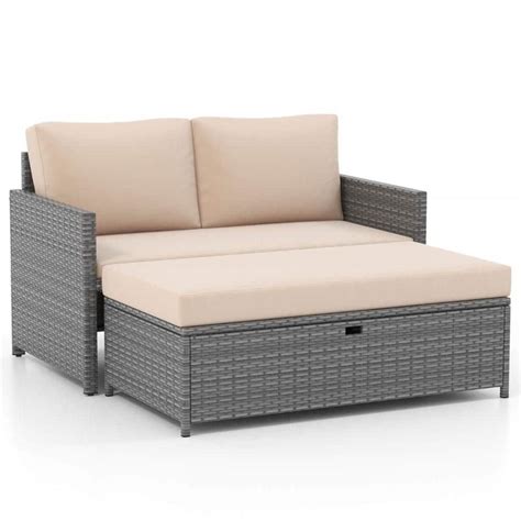 Costway 2 Piece Wicker Outdoor Loveseat With 31 Gal Multifunctional