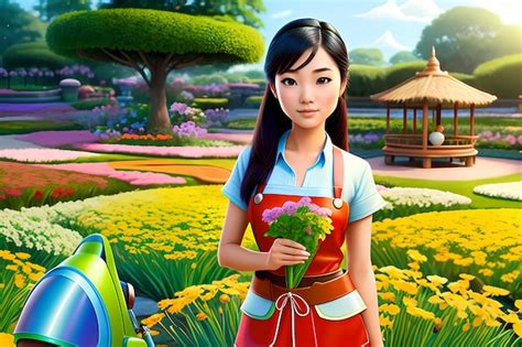 Premium Ai Image Beautiful Asian Young Woman Working A Gardener Girl