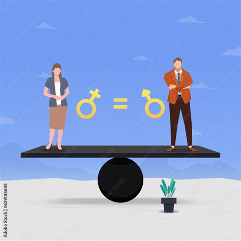Female And Male With Gender Symbols In Balance Scale Gender Equality