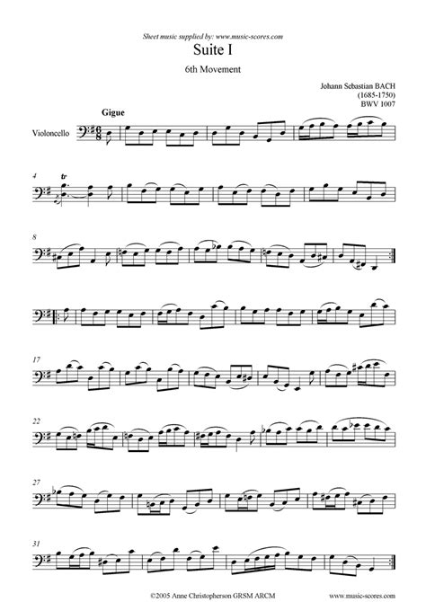 Bach Bwv 1007 Cello Suite No1 6th Mvt Gigue Classical Sheet Music