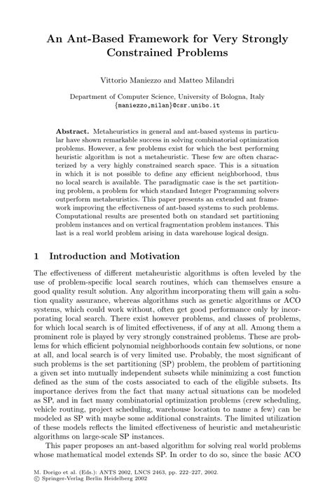 PDF An Ant Based Framework For Very Strongly Constrained Problems