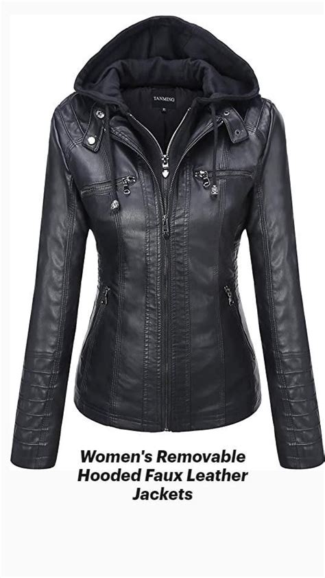 Women S Removable Hooded Faux Leather Jackets Leather Jacket Leather