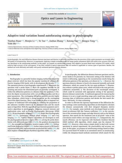 pdf adaptive total variation based autofocusing strategy in ptychography
