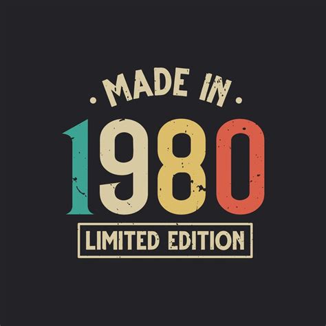 Vintage 1980 Birthday Made In 1980 Limited Edition 11140922 Vector Art