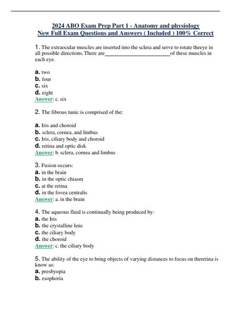 2024 Abo Exam Prep Part 1 Anatomy And Physiology New Full Exam Questions And Answers