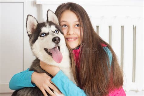 Cane Del Husky Siberiano E Della Ragazza Immagine Stock Immagine Di