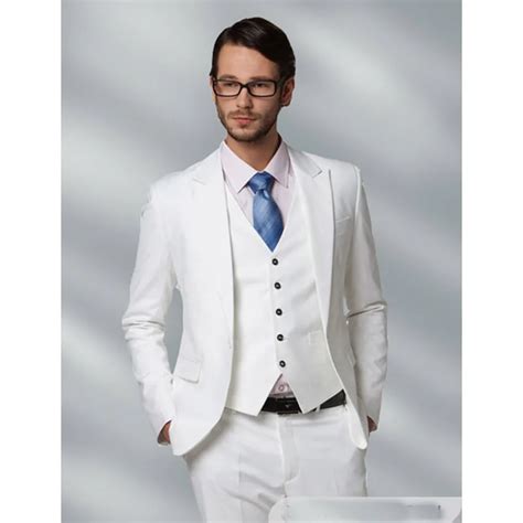 2018 White Men Suit Slim Fit 3 Piece Mens Tuxedo Tailor Blazer Latest