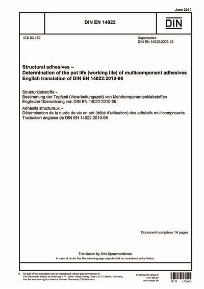 DIN EN 14022:2010 - Structural adhesives - Determination of the pot ...