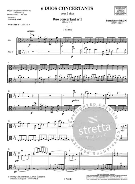 6 Duos Concertants Volume 1 De Antonio Bartolomeo Bruni Acheter Dans La Boutique De Partitions