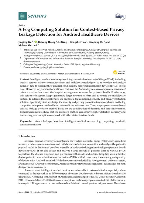 PDF A Fog Computing Solution For Context Based Privacy Leakage Detection For Android