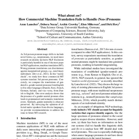 What About “em” How Commercial Machine Translation Fails To Handle Neo Pronouns Acl Anthology