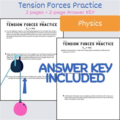 Tension Forces Practice Problems Activity With Answer Key For Physics
