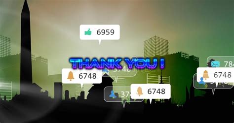 Image Of Thank You Text And Numbers Growing Over Cityscape Stock Photo