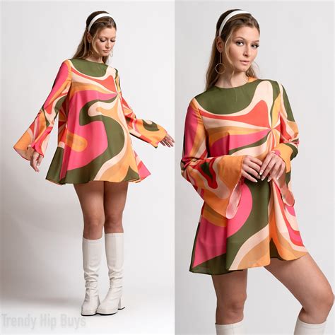 70s Dress Style Bell Sleeve Dress 70s Mini Dress Boho Dress Groovy