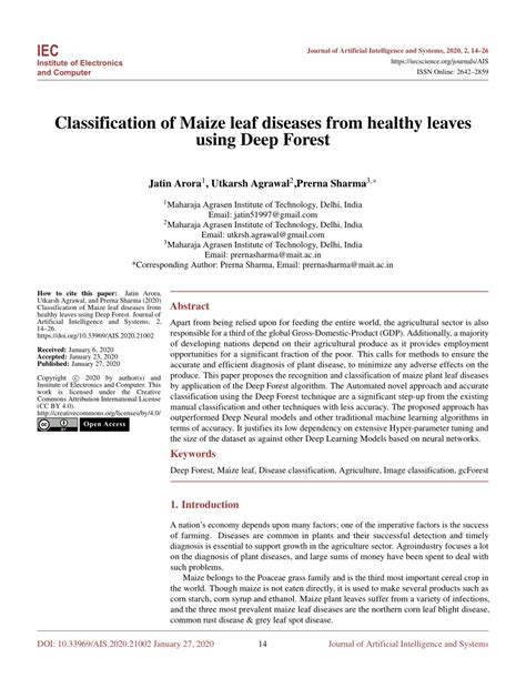 Pdf Classification Of Maize Leaf Diseases From Healthy Leaves Using Deep Forest