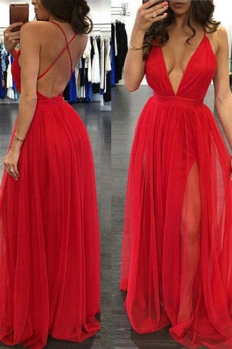 Hot Sexy Spaghetti Straps Red Long Prom Dress With Backless Luuvis