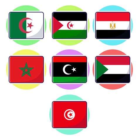 North African Countries Flags Flat Rectangle Element Design Travel Symbols Landmark Symbols