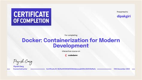 Dipakgiris Certification For Docker Containerization For Modern Development Codedamn