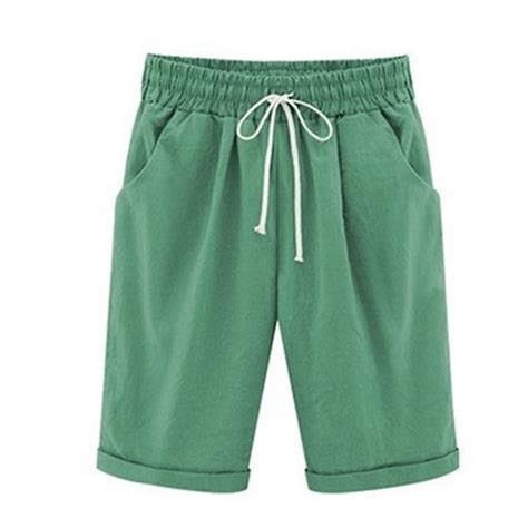 Womens Summer Shorts Lace Up Elastic Waistband Loose Pants