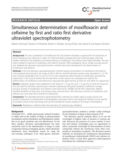 Pdf Simultaneous Determination Of Moxifloxacin And Cefixime By First