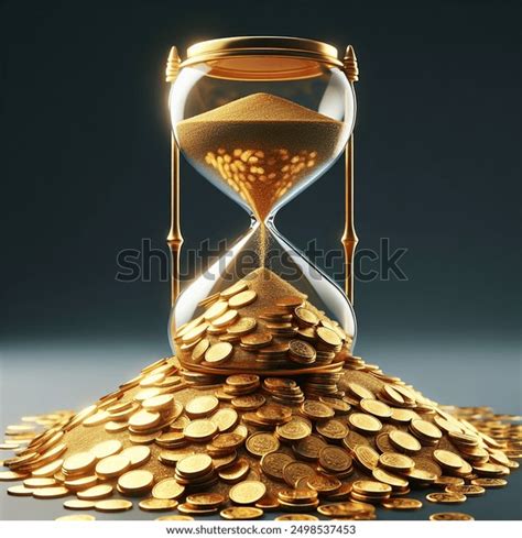 Hourglass Stands Tilted On Pile Gold Ai Generated Image 2498537453