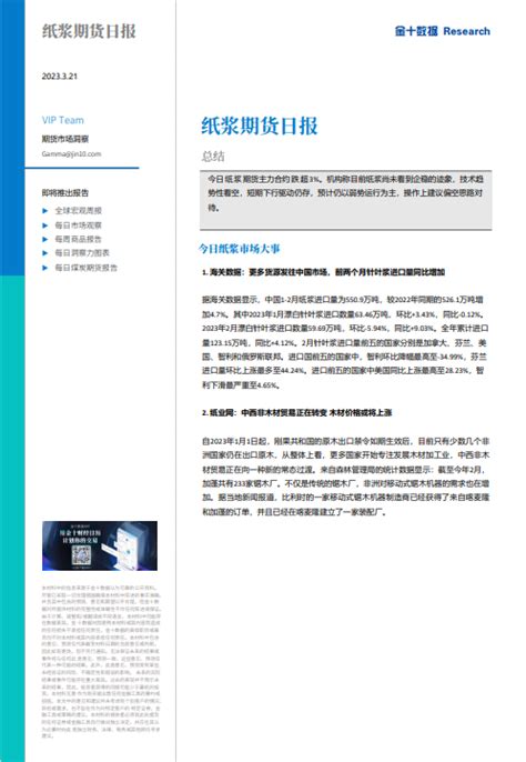 纸浆期货报告0321：纸浆期货今日大幅下挫，机构建议偏空思路对待 市场参考 金十数据