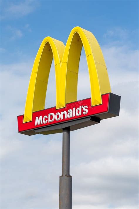 Mcdonald`s Exterior Golden Arches Sign And Trademark Logo Editorial