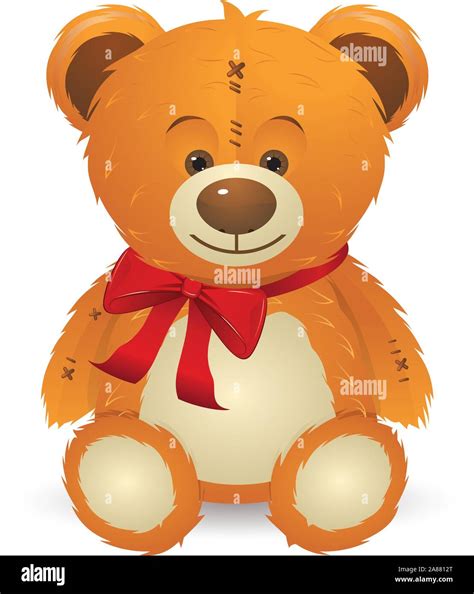 Cute Happy Teddy Bear Toy With Red Bow Illustration Stock Vector Image